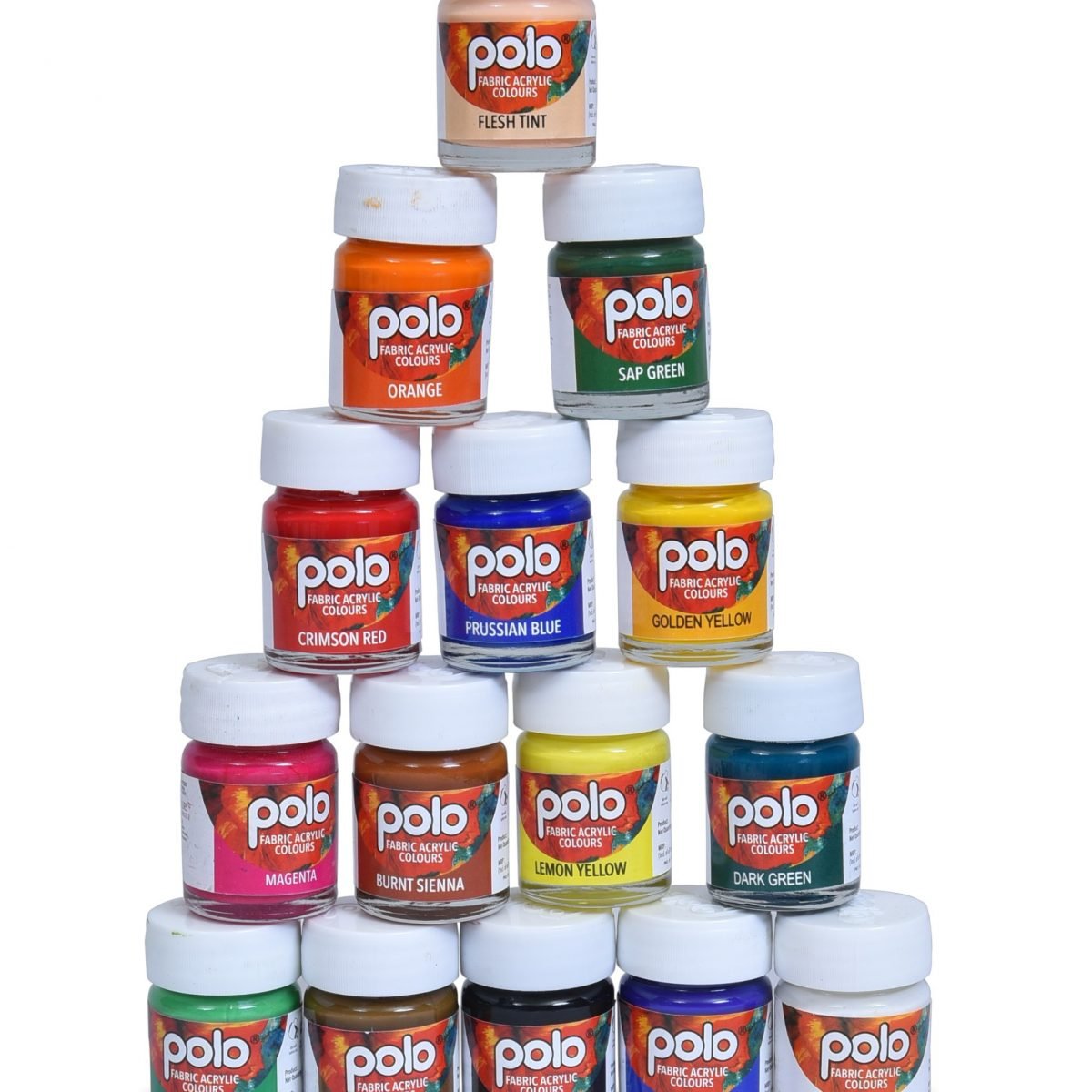 POLO FABRIC ACRYLIC COLOURS 15 ML x 10 col (Assorted ) - Polo Colours